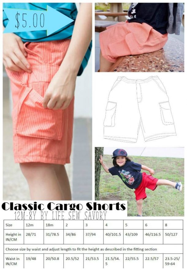 Classic Cargo Shorts Pattern 12m-8Y - Life Sew Savory