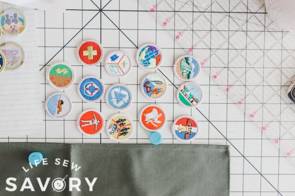 sewing merit badges on sash with embroidery machine - Life Sew Savory