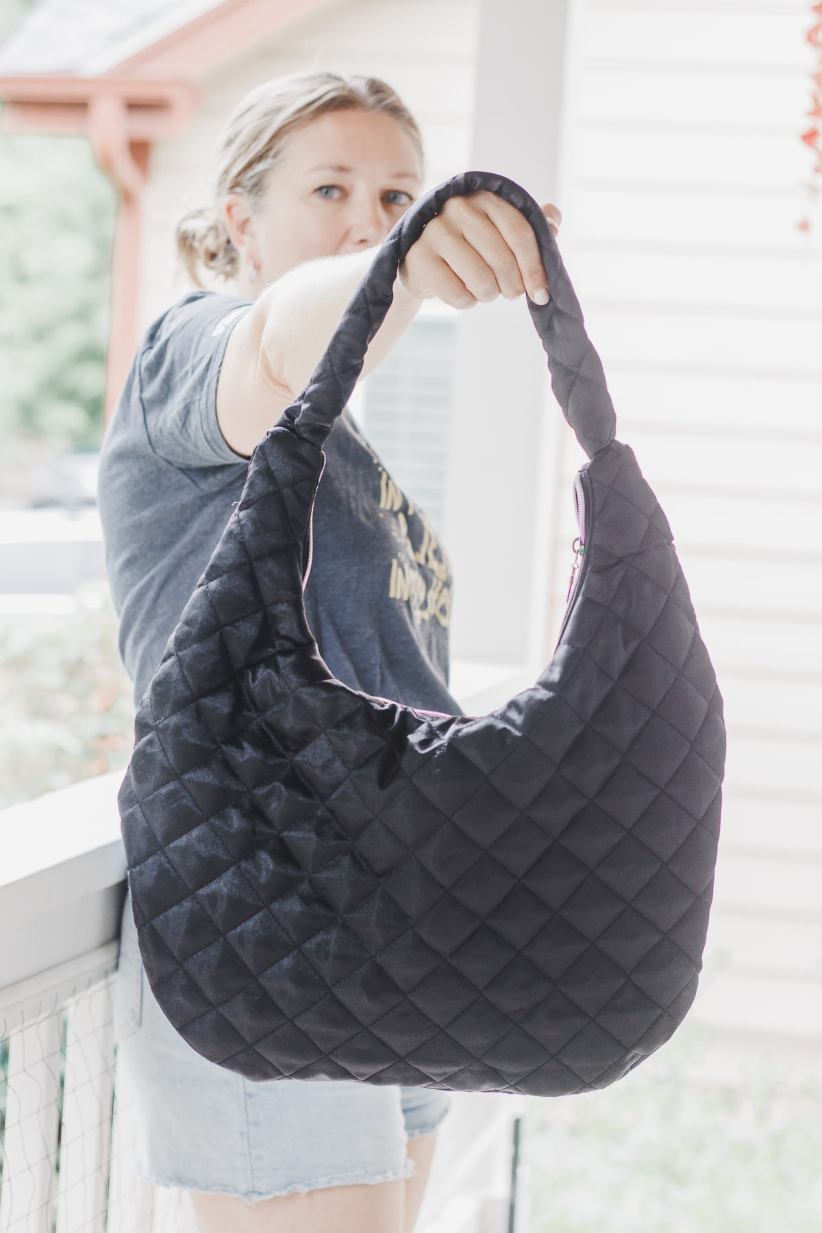 Puffy Quilted fabric sling bag sewing pattern - Life Sew Savory